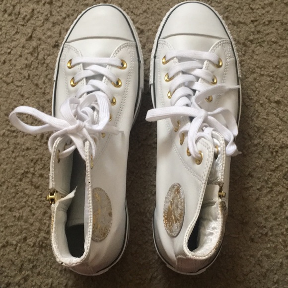 Converse | Shoes | Platform Leather Converse With Gold Accents | Poshmark